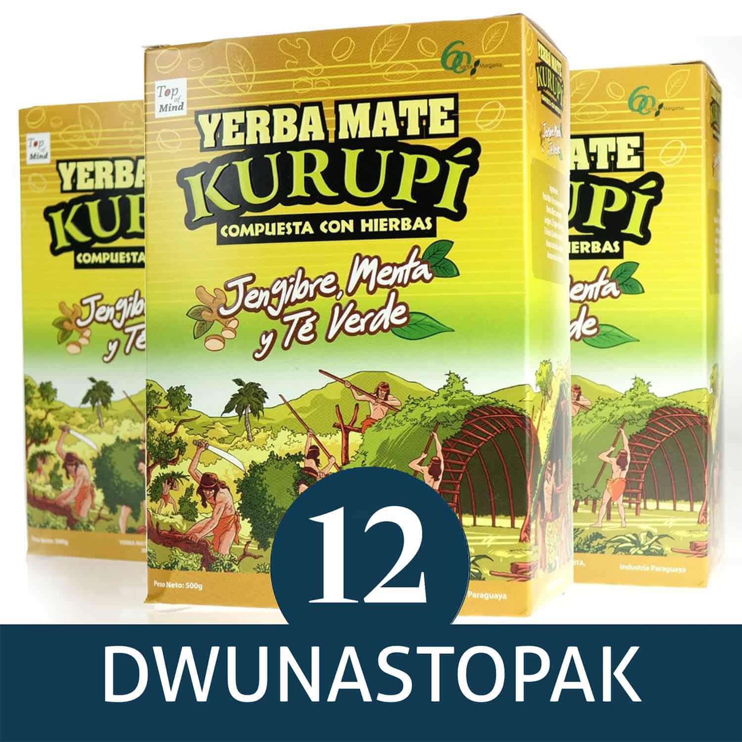 12-PAK Yerba Mate Kurupi Jengibre, Menta y te Verde 12x500g | 6kg ...